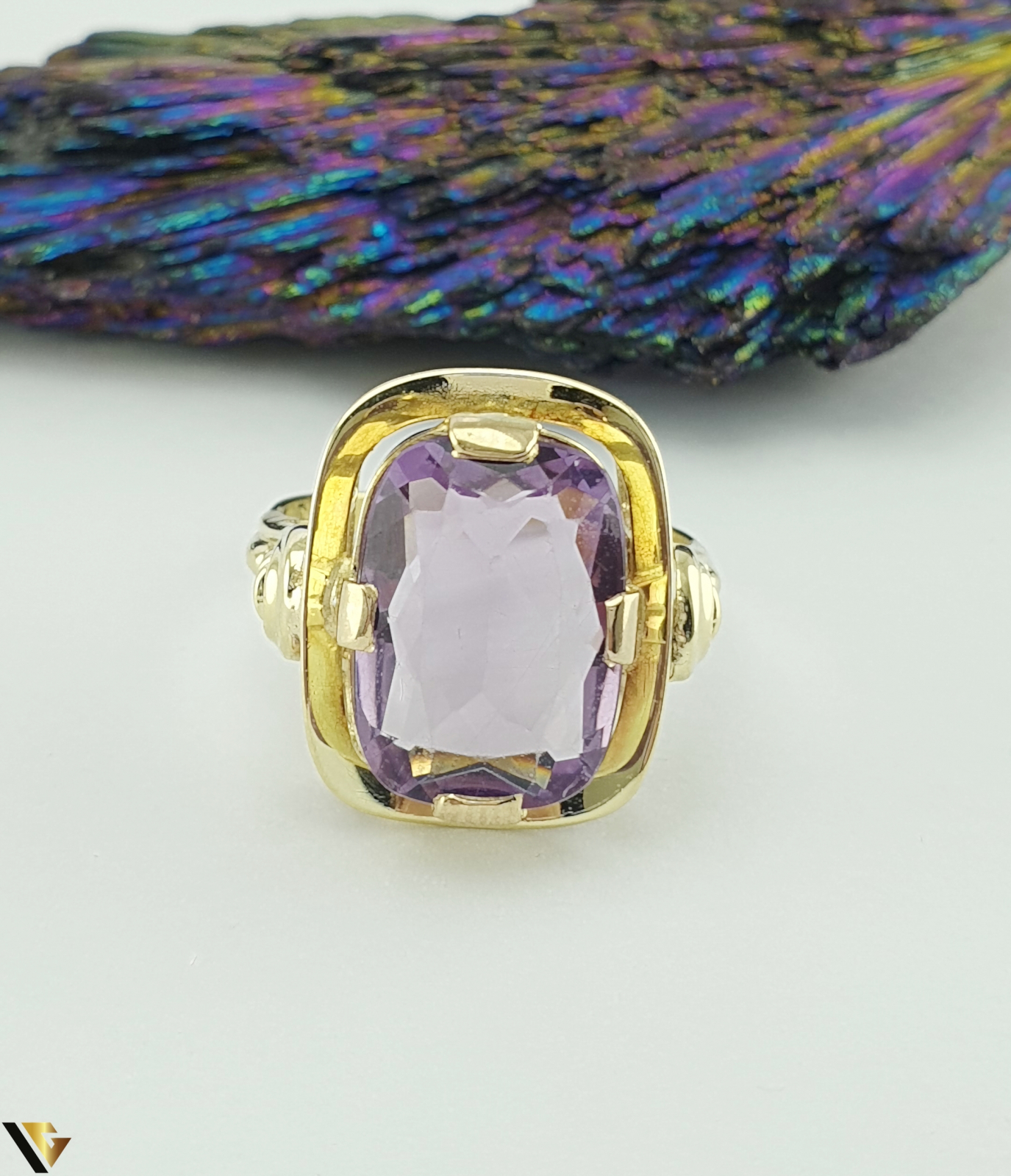 Inel Aur 14k, Ametist piatra semipretioasa mov violet vintage vechi sh ...