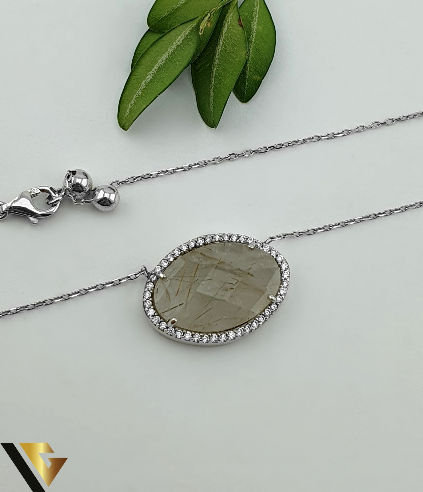 Lant cu Pandantiv Argint 925, Cuart rutilat