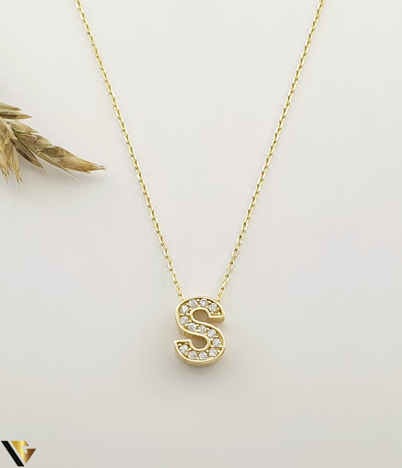 Lant cu Pandantiv Aur 14k, Litera S Cristale de zirconiu Greutate: 1.84 ...