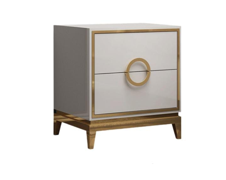 Noptiera G05 - Design Modern, Lemn Alb și Metal Auriu | www.aahhome.ro