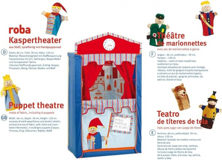 Robo Punch & Judy Show: teatru de păpuși din lemn, include 6 păpuși de ...
