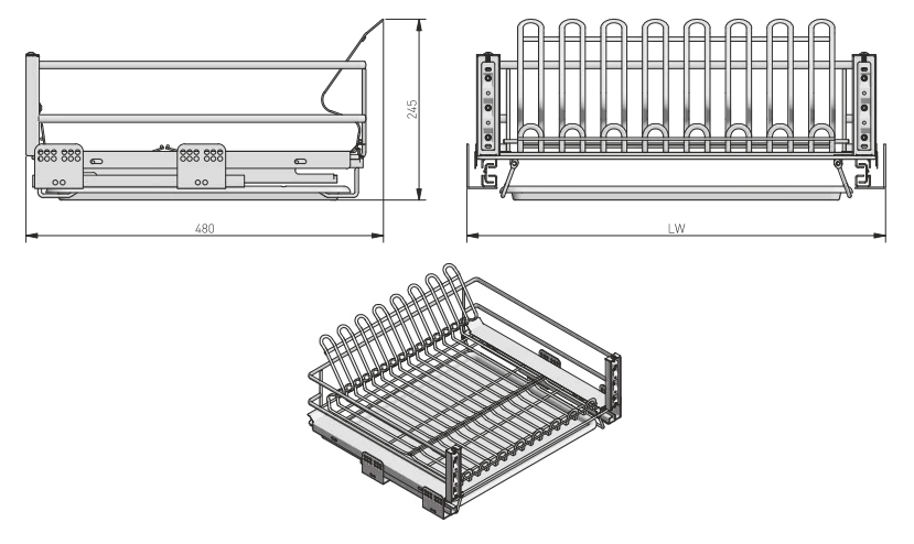 Picurator vase inox incorporabil MovixPro 600mm, crom - Scurgător vase ...