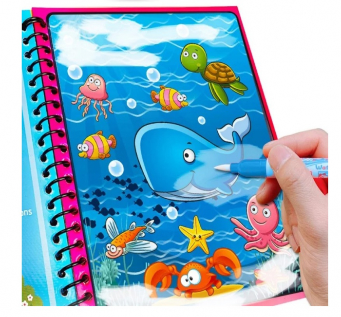 Carte magica de colorat cu apa. Viata marina - andrei toys