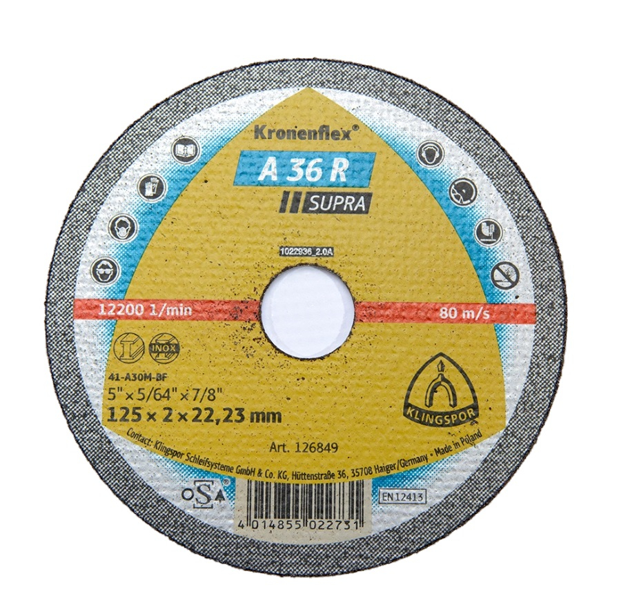 Disc plan pentru debitare inox, Klingspor Kronenflex Supra, 125 x 22.23 ...
