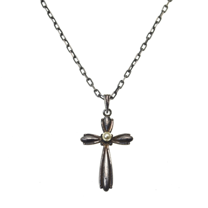 Lant argint cruce Art Deco cu perla | A Vintage Collection