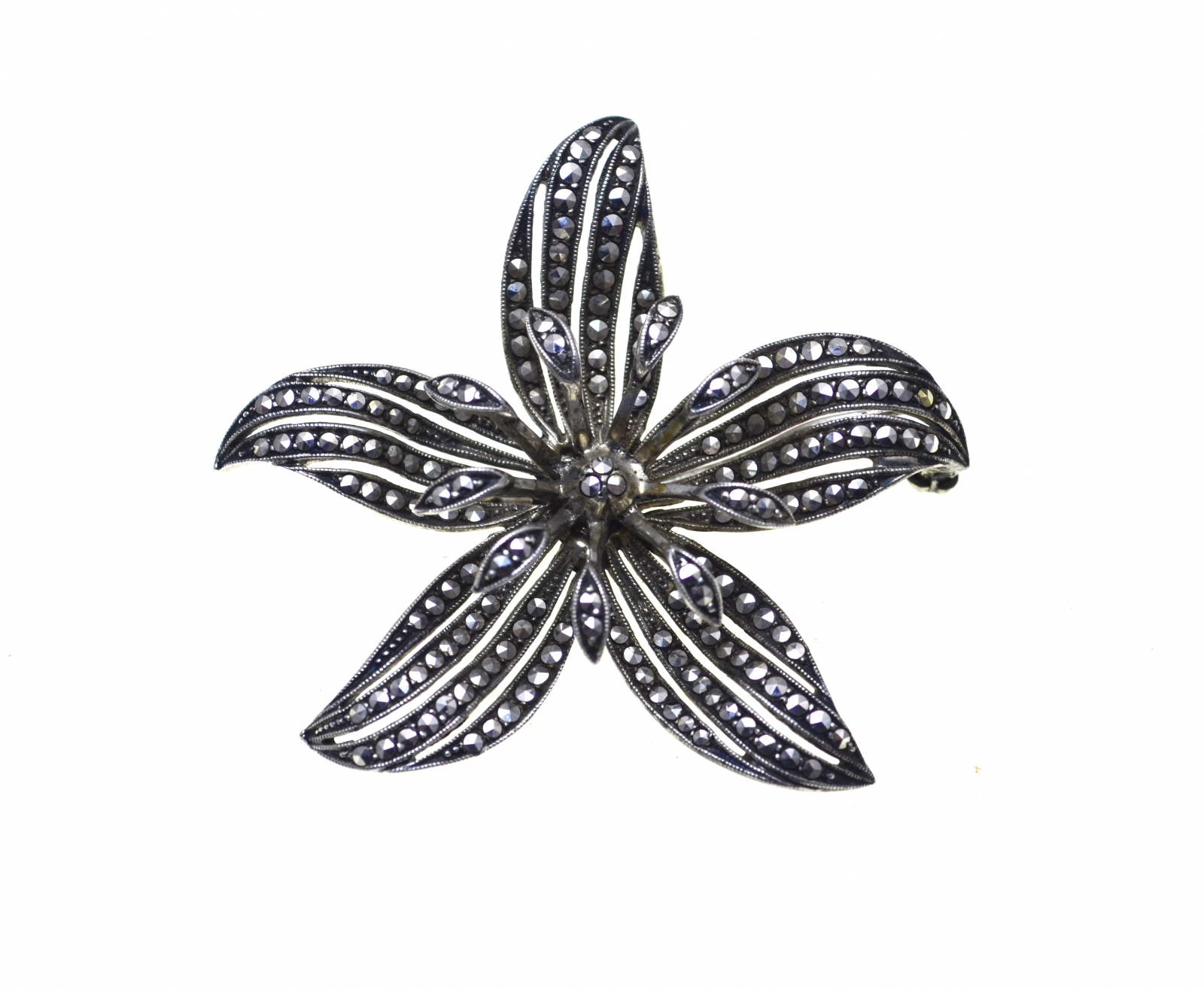 Brosa argint vintage, model "Jasmine", marcasite