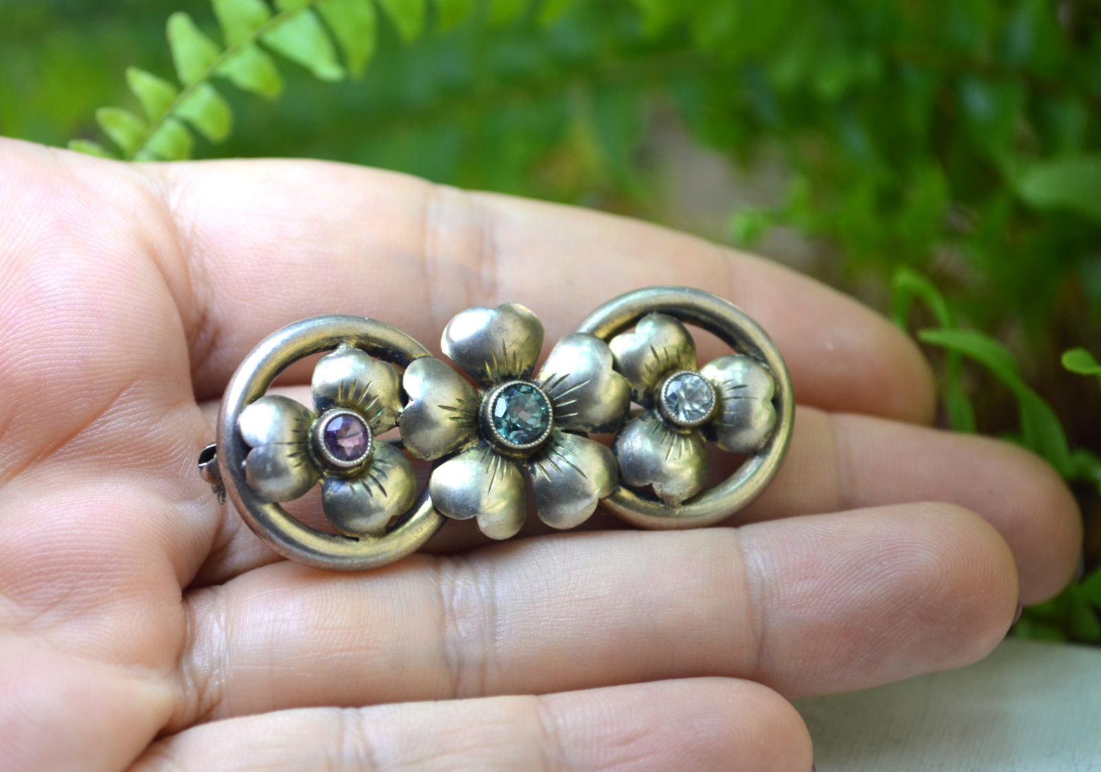 Brosa argint interbelica Jugendstil Teka acvamarin topaz ametist | A ...