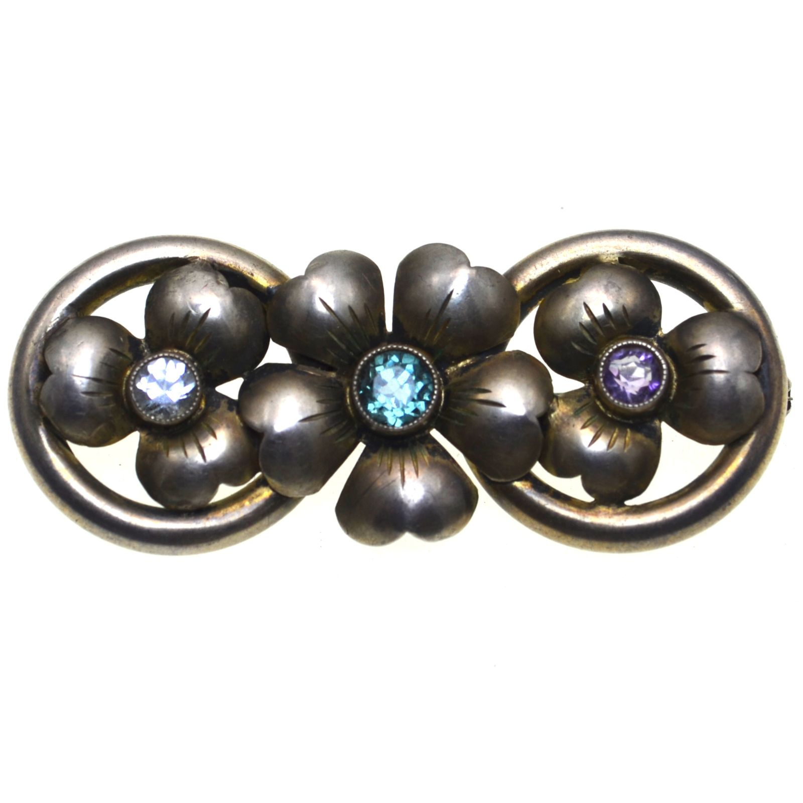 Brosa argint interbelica Jugendstil Teka acvamarin topaz ametist | A ...