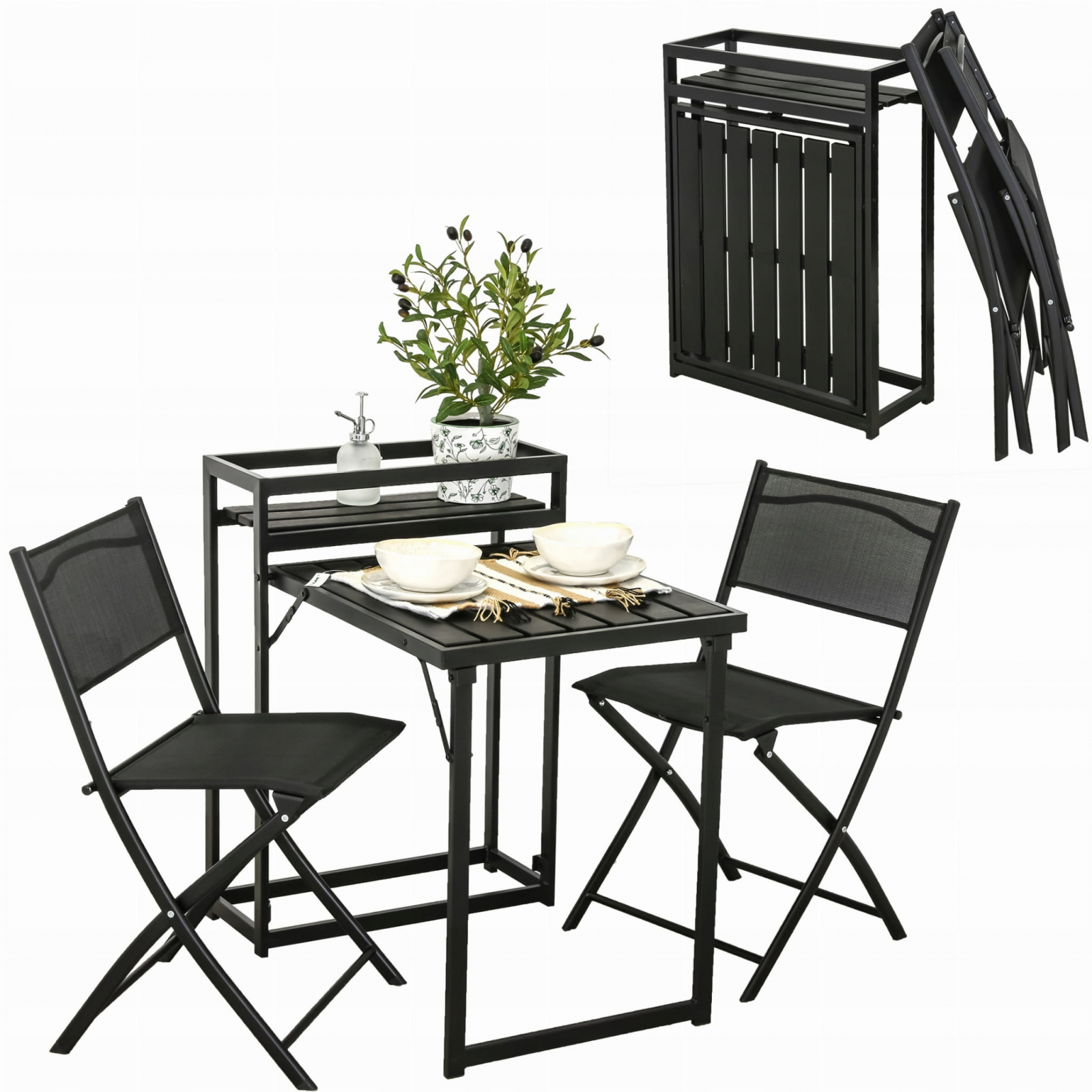 Mobilier de balcon pliabil - masă, 2 scaune