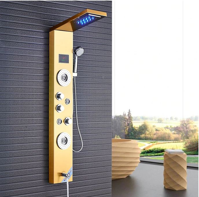 Panel de Dus Multifunctional cu LED, GOLD(ecran de temperatura), efect ...
