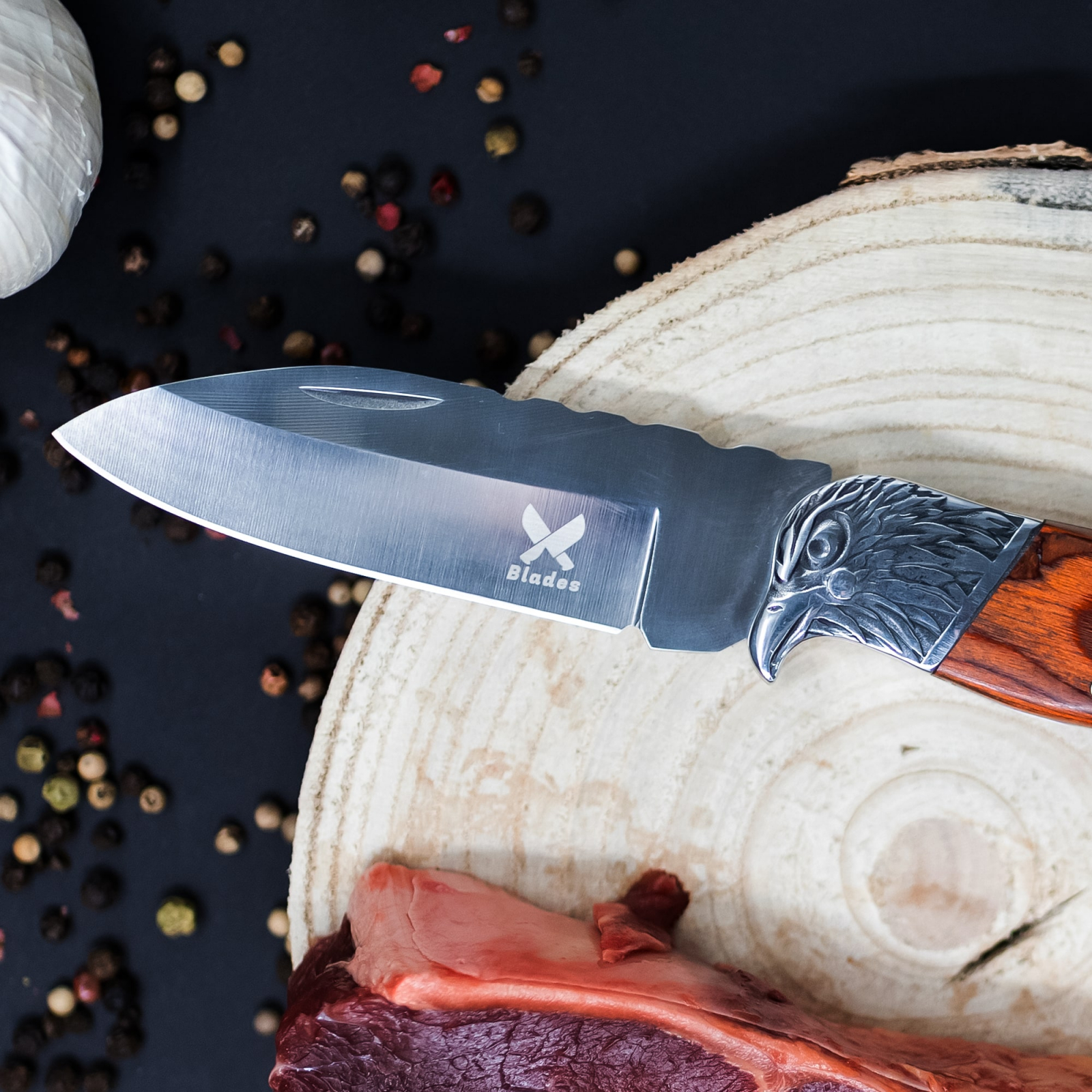 Джобен нож Hawk, къмпинг и туризъм, лилава стомана 7Cr13, дръжка от ...