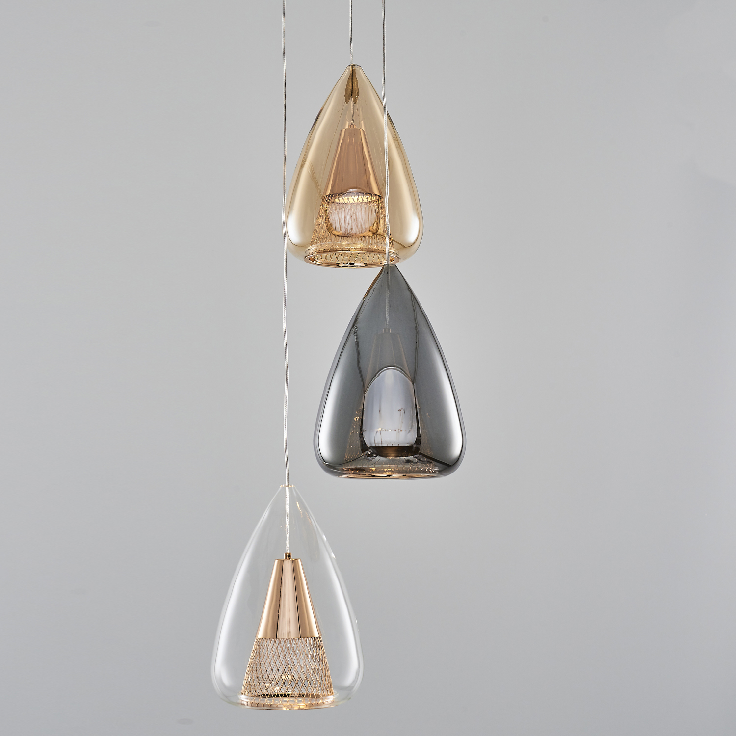 Lustra 2836-3A cu 3 Brate GU10, Desing modern vintage, Abajur din sticla