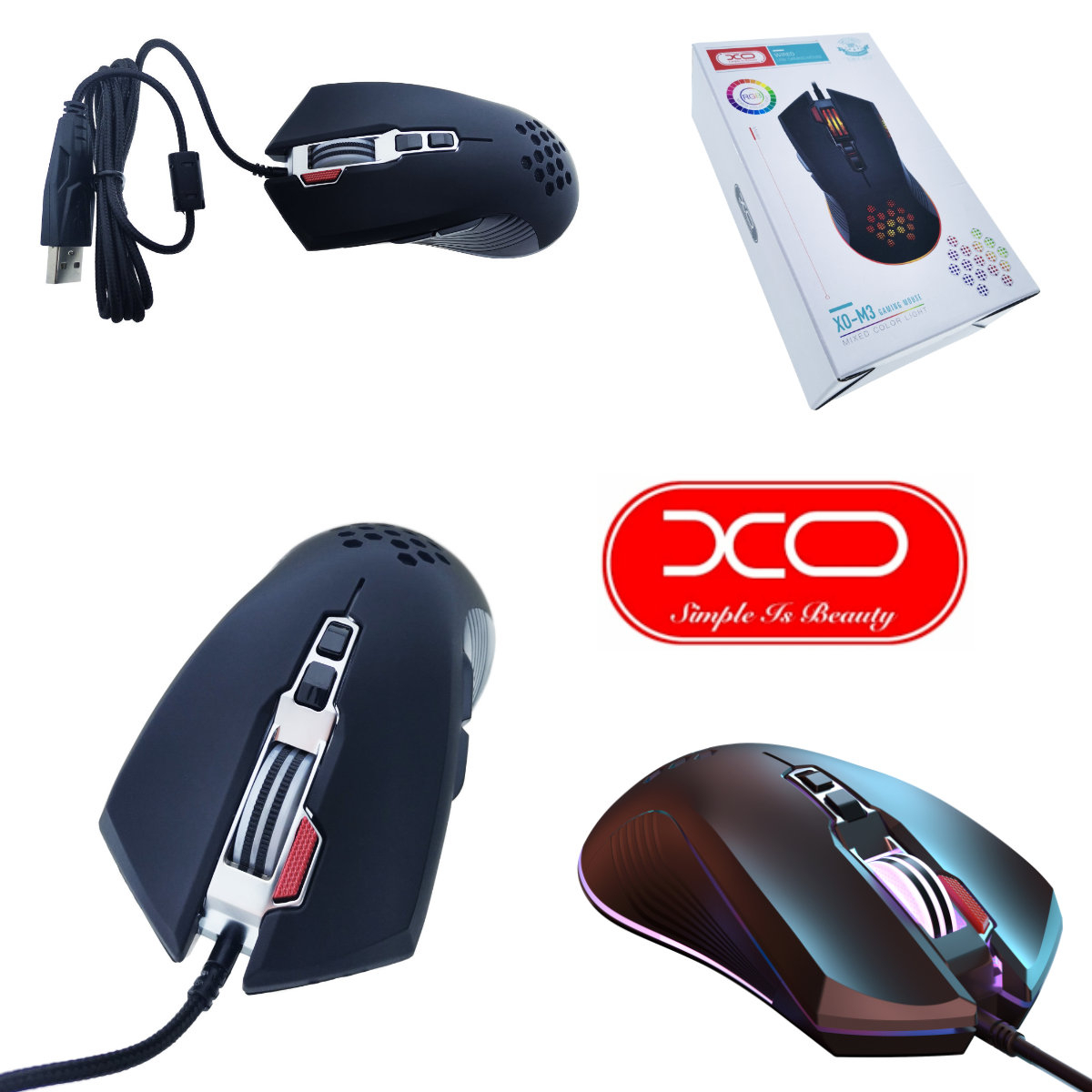 Mouse USB gaming, XO-M3 87233, 7D, LED RGB, 800 - 3200 DPI, lungime cablu 120 cm, negru