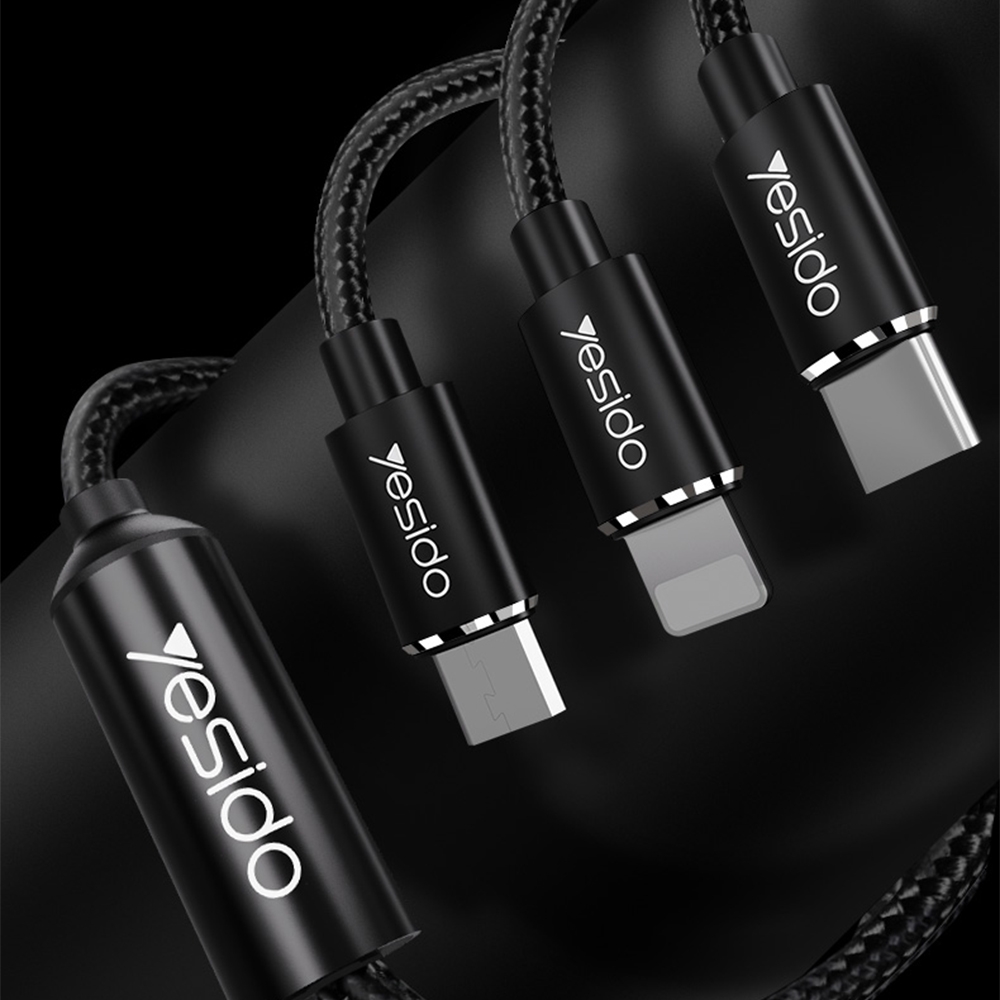 Cablu de Date 3in1 USB la Lightning, Type-C, Micro USB 60W, 3A, 1.2m ...