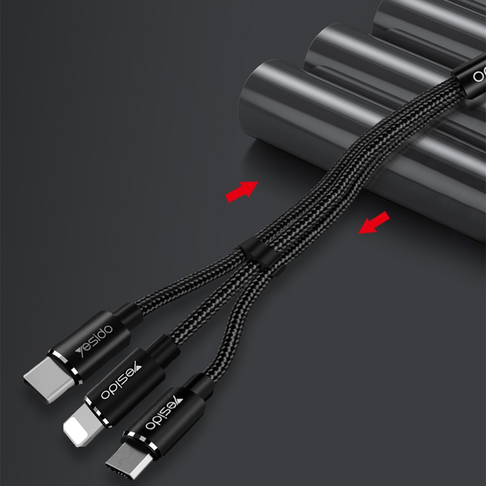 Cablu de Date 3in1 USB la Lightning, Type-C, Micro USB 60W, 3A, 1.2m ...