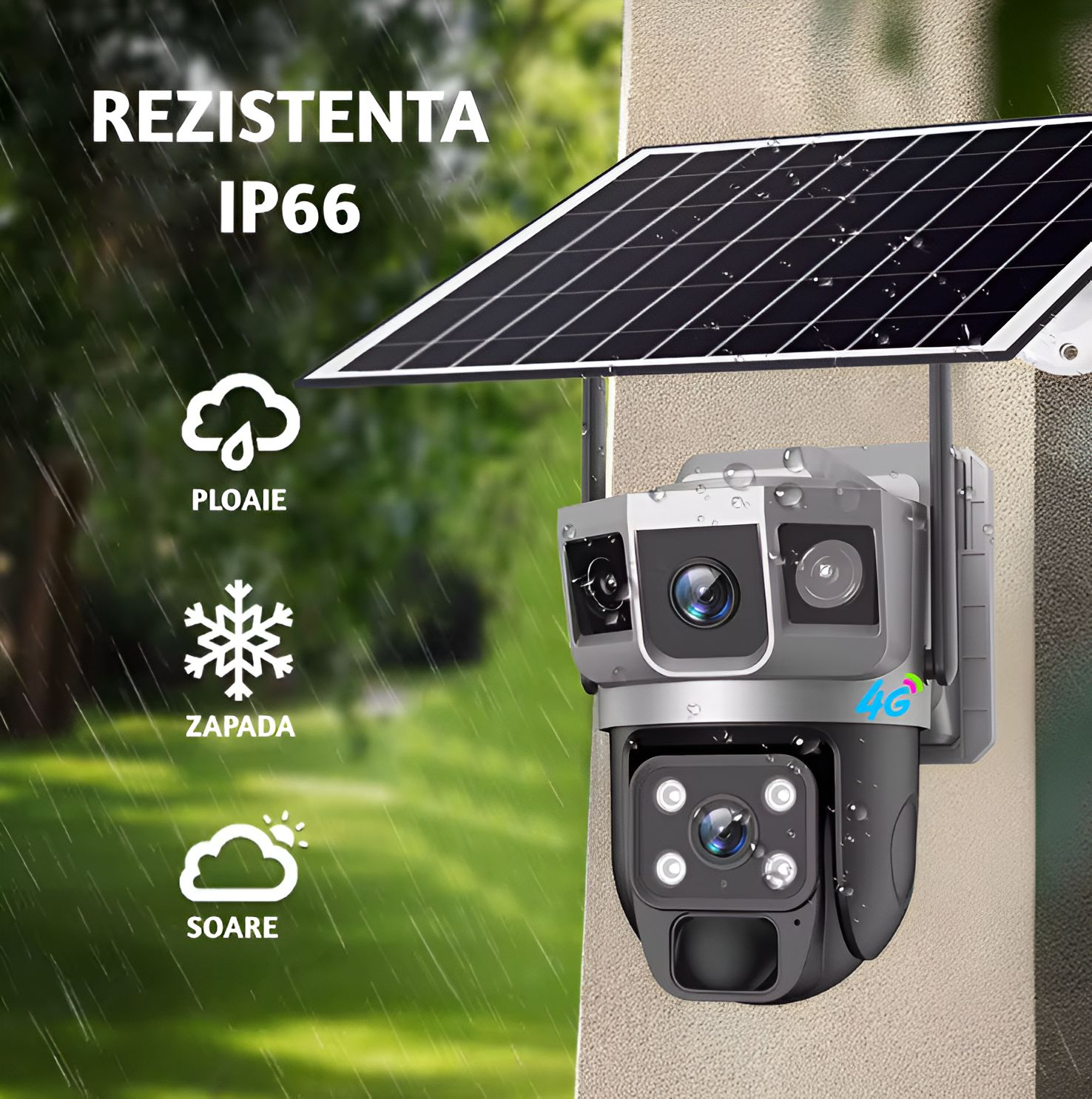 Camera de supraveghere CLAUSTEEL 2in1 cu vedere tripla, Panou Solar ...