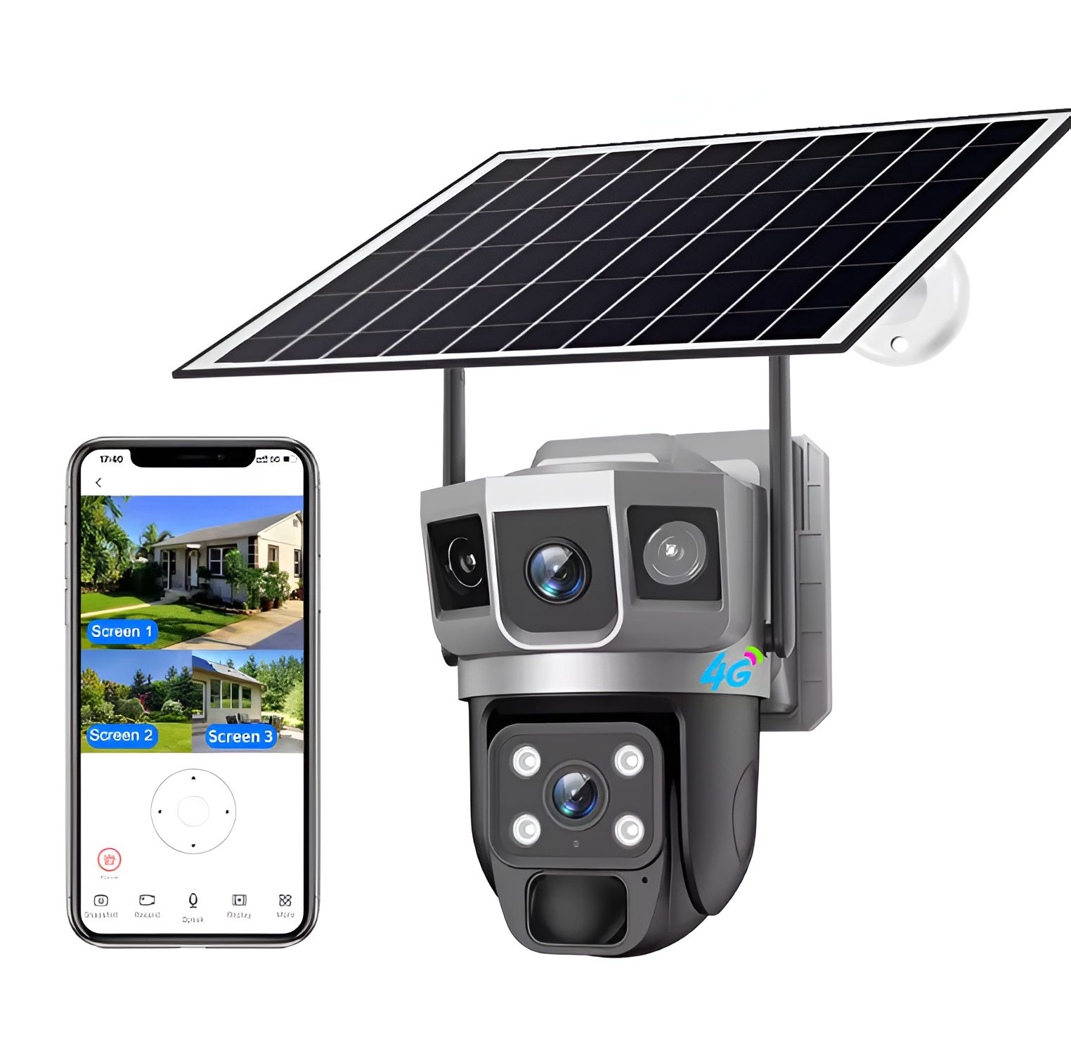 Camera de supraveghere CLAUSTEEL 2in1 cu vedere tripla, Panou Solar ...
