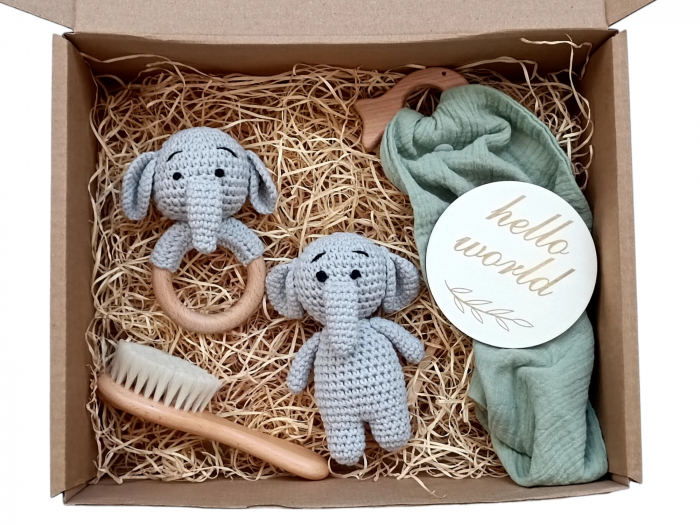 Set cadou Elefant crosetat + jucarie dentitie crosetata Elefant ...