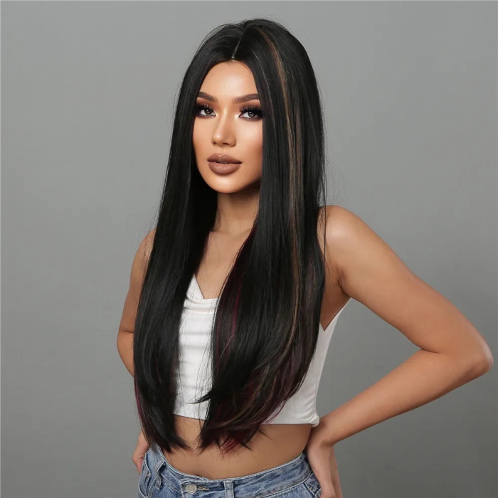 Peruca C103 Bruneta Cu Suvite Colorate