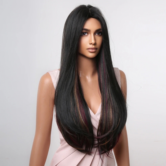 Peruca C103 Bruneta Cu Suvite Colorate