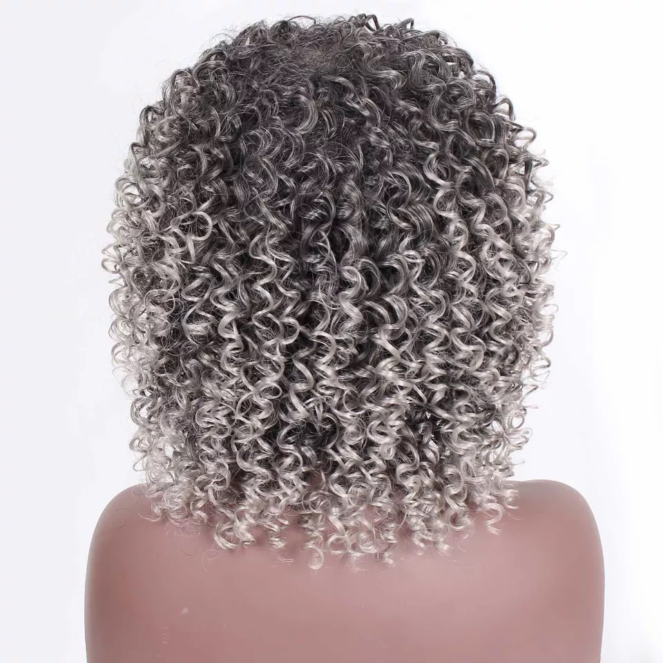 Peruca C60 Blonda Gri Afro cu Breton Par Cret