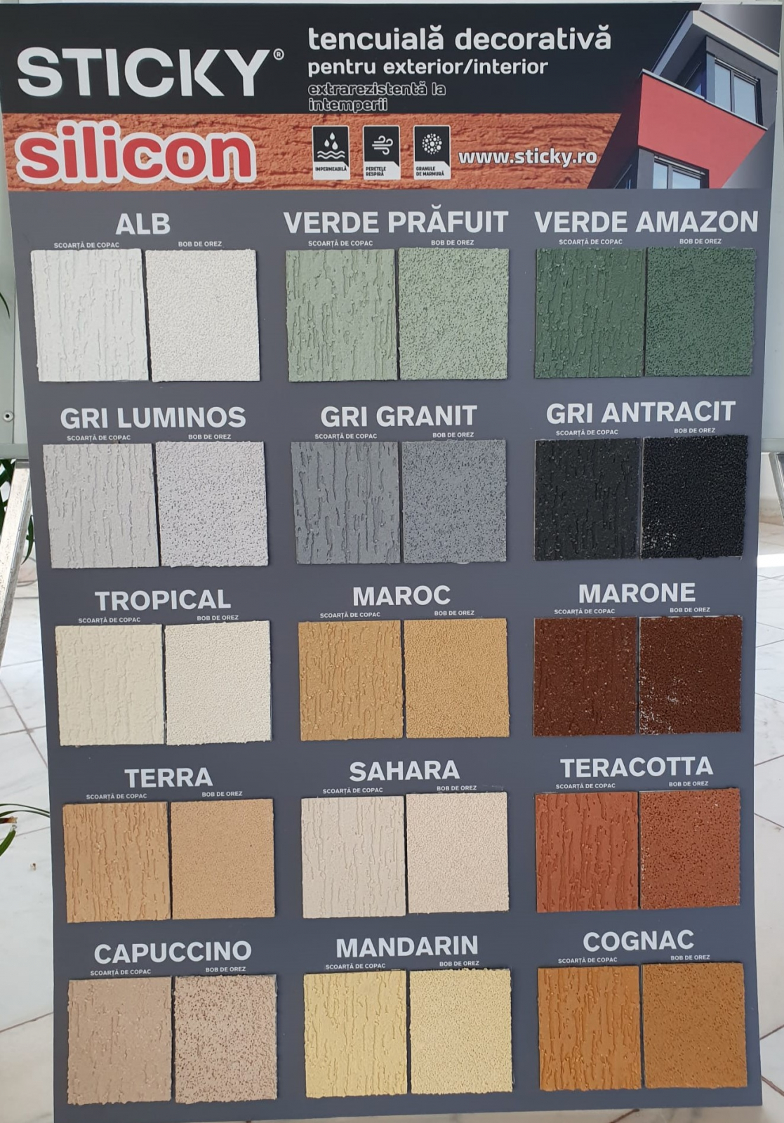 STICKY Tencuială Cu Silicon – BOB DE OREZ – Ø 1,5 găleată 25 kg, mandarin