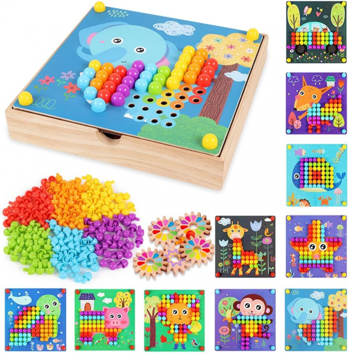 Joc de indemanare si asociere culori, Mozaic, roti zimtate, pioni ...