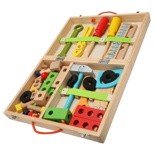 Jucarie Interactiva, Trusa cu unelte din lemn, Montessori, pentru copii ...