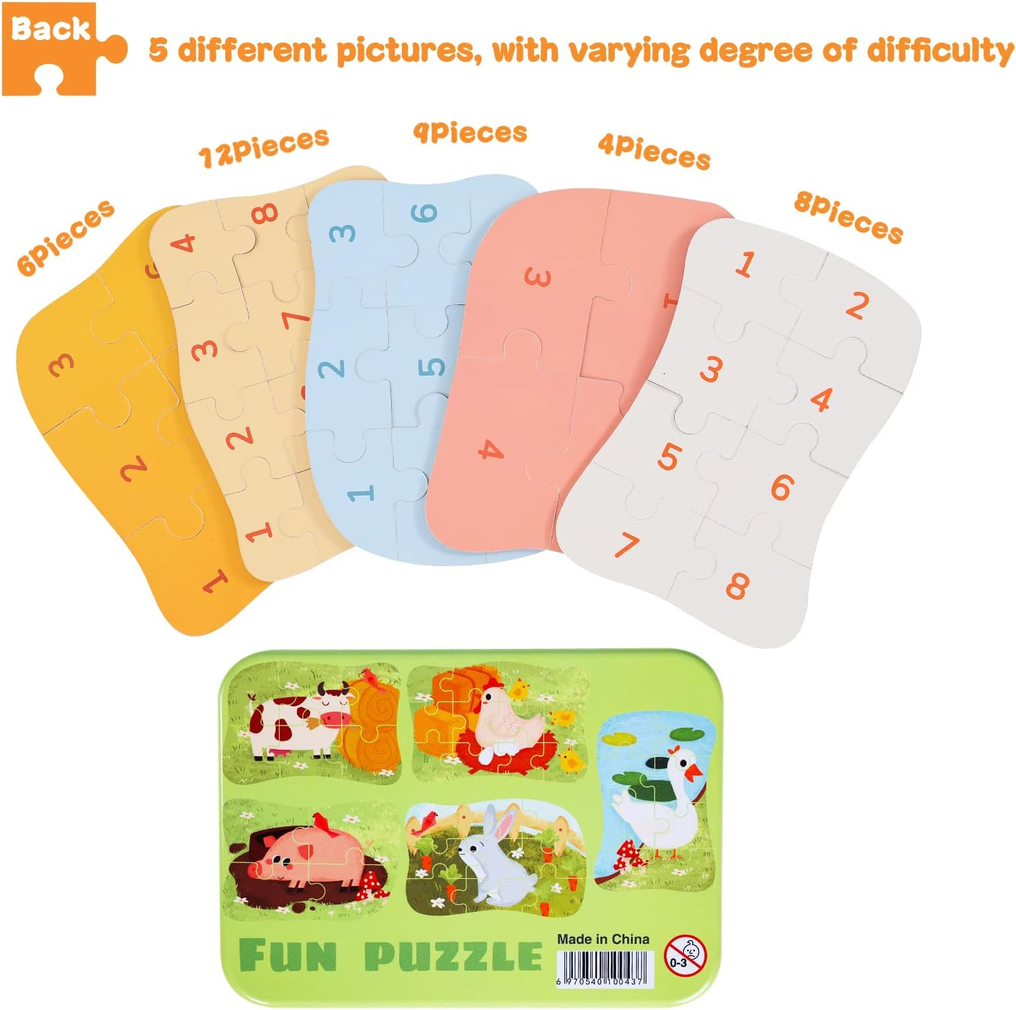 Pachet 3 Seturi de cate 5 Puzzles pentru incepatori, Diferite Nivele de ...