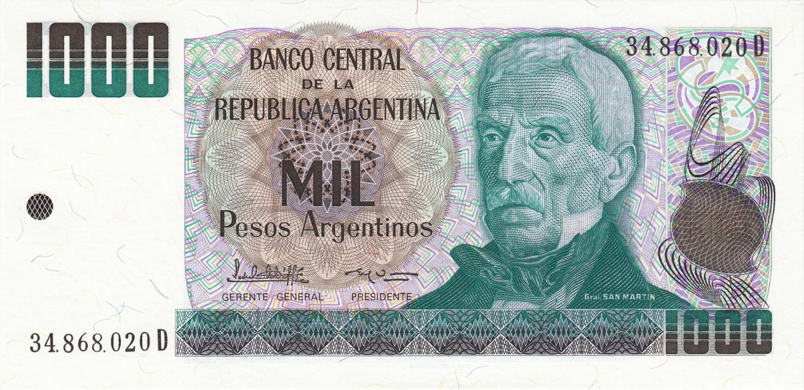 Argentina, 1000 Pesos Argentinos (nedatata; circa 1983-1985), clasor B1