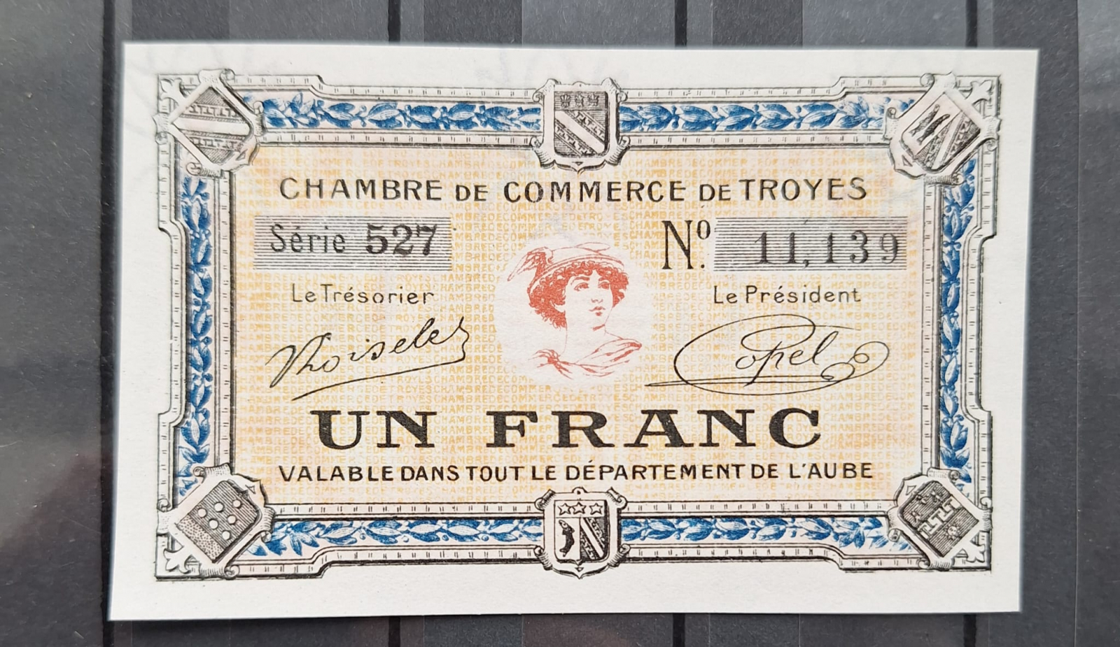 Franta Troyes 1 Franc 1926 Cu filigram complet UNC, clasor A1