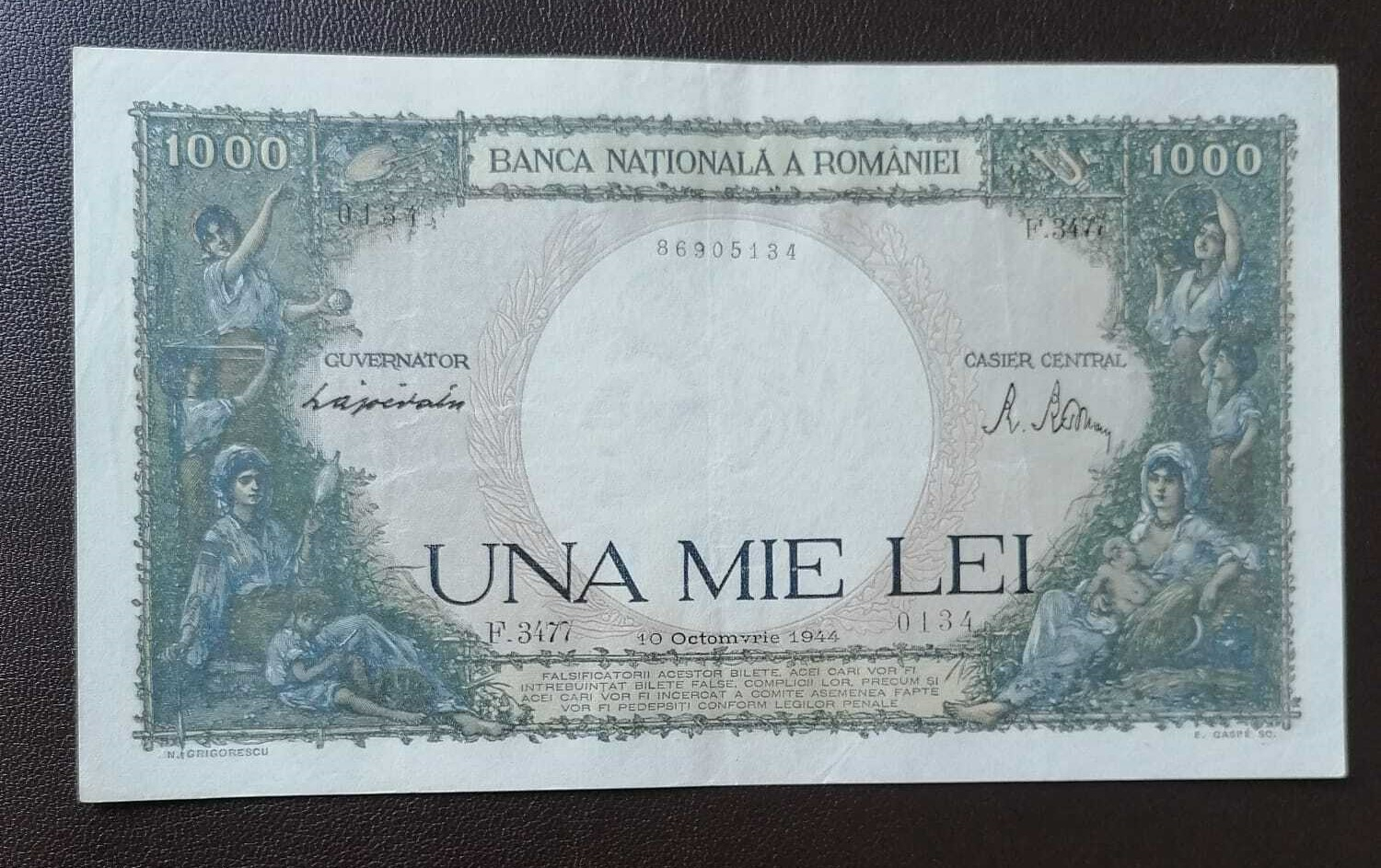 Romania, bancnota 1000 lei 1944, putin circulata