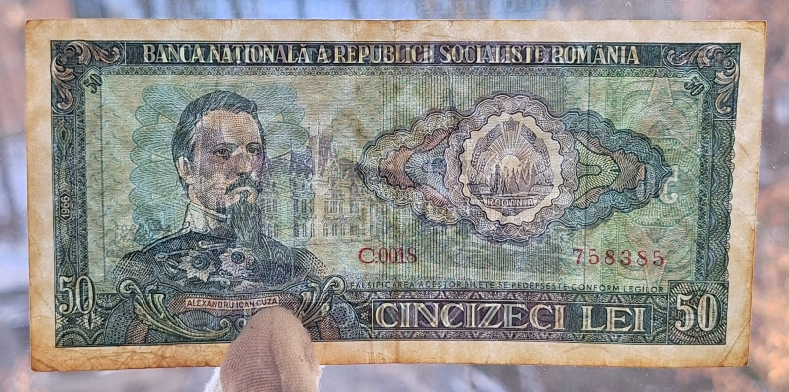 Romania 50 lei 1966, seria C.0018/758385, circulata