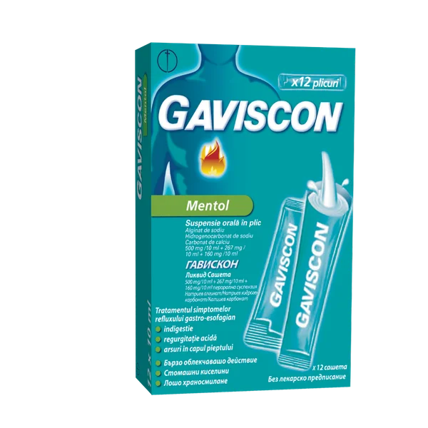 Gaviscon Mentol suspensie orală, 12 plicuri, Reckitt Benckiser Healthcare