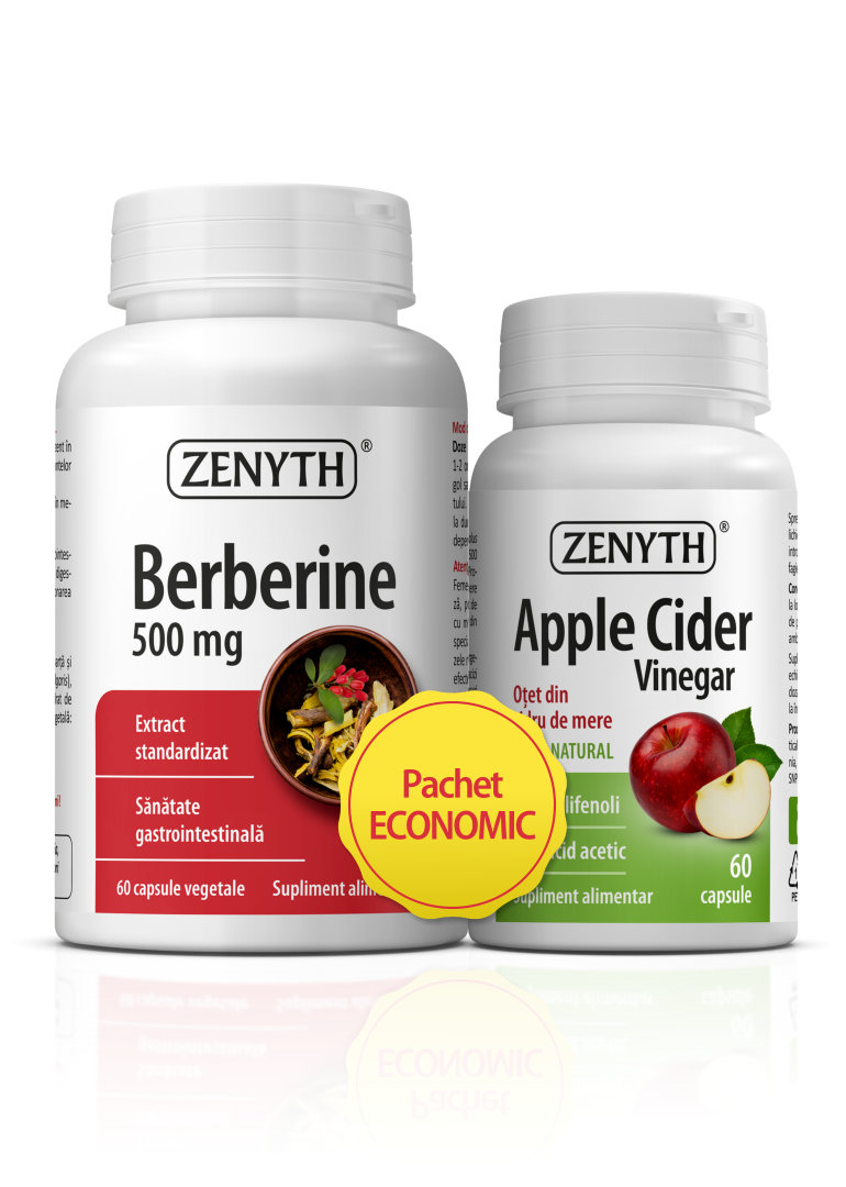 Pachet Berberina 500 mg, 60 capsule + Otet din cidru de mere, 60 ...