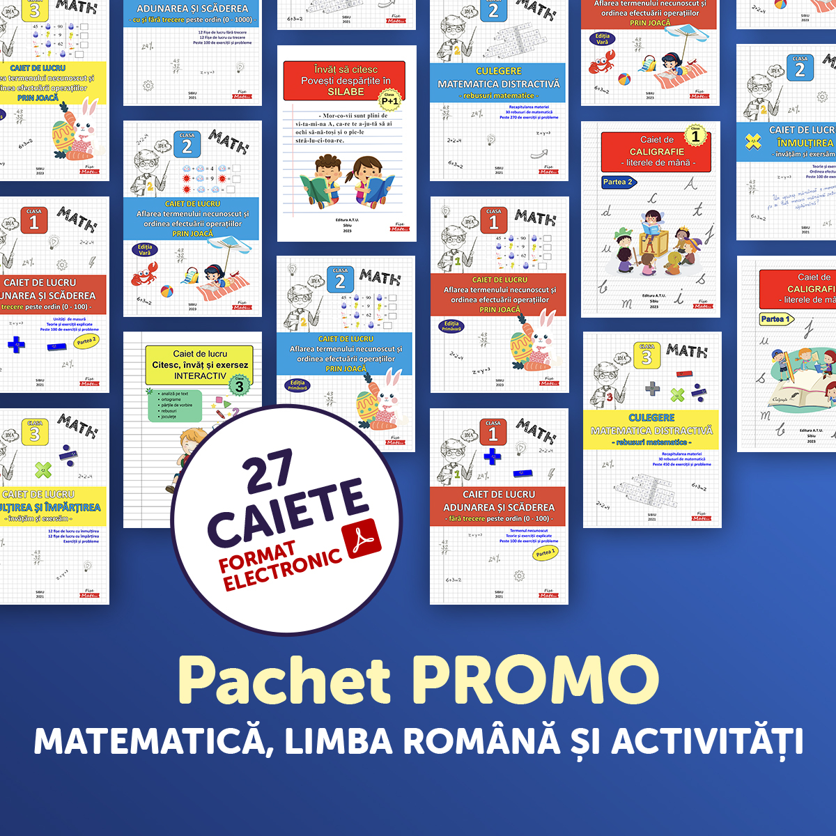Pachet educativ PDF clasele 1-4 cu 27 caiete pentru copii