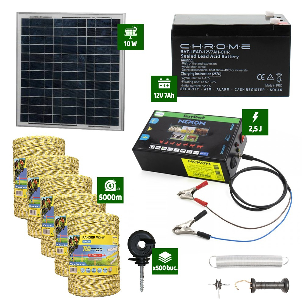 Pachet gard electric cu Panou solar 2,5J putere și 5000m Fir 160Kg