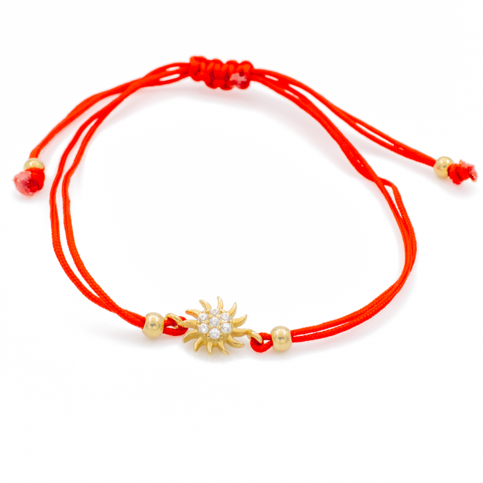 Bratara Soare si bile din Aur 14k cu snur Rosu | GOLD PIC
