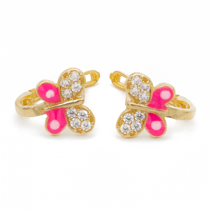 Cercei pentru Copii Fluture Roz Aur 14k | GOLD PIC