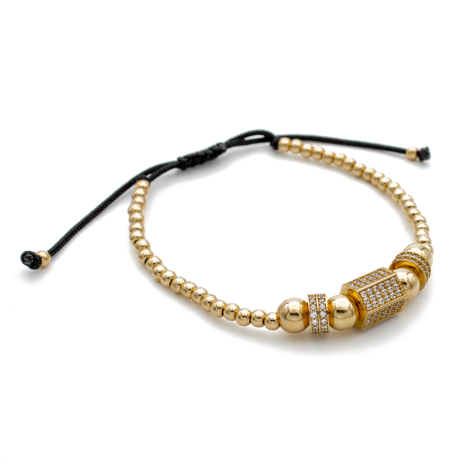 Bratara cu bile din Aur 14k si snur Negru | GOLD PIC