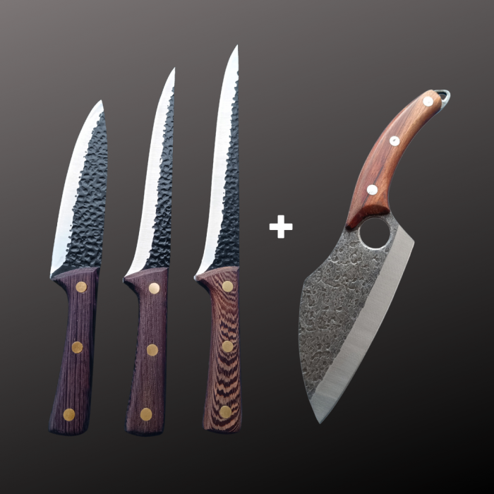 Set 4 Piese - 3 Cutite Profesionale Forjate + 1 Cutit-Satar Japonez ...