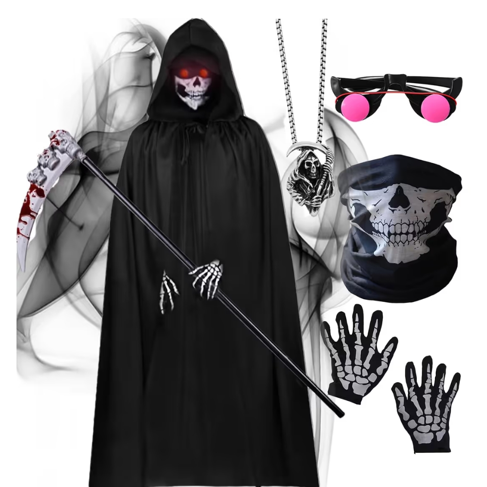 Costum Grim Reaper copii Halloween pelerina cu gluga masca craniu ...