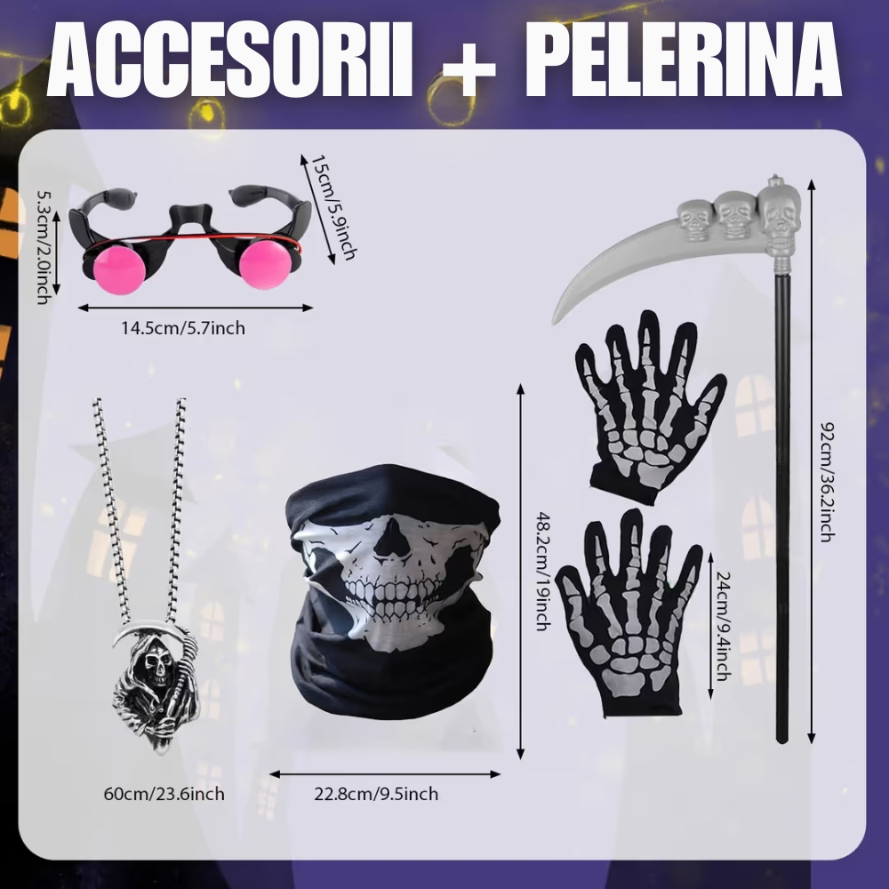 Costum Grim Reaper copii Halloween pelerina cu gluga masca craniu ...