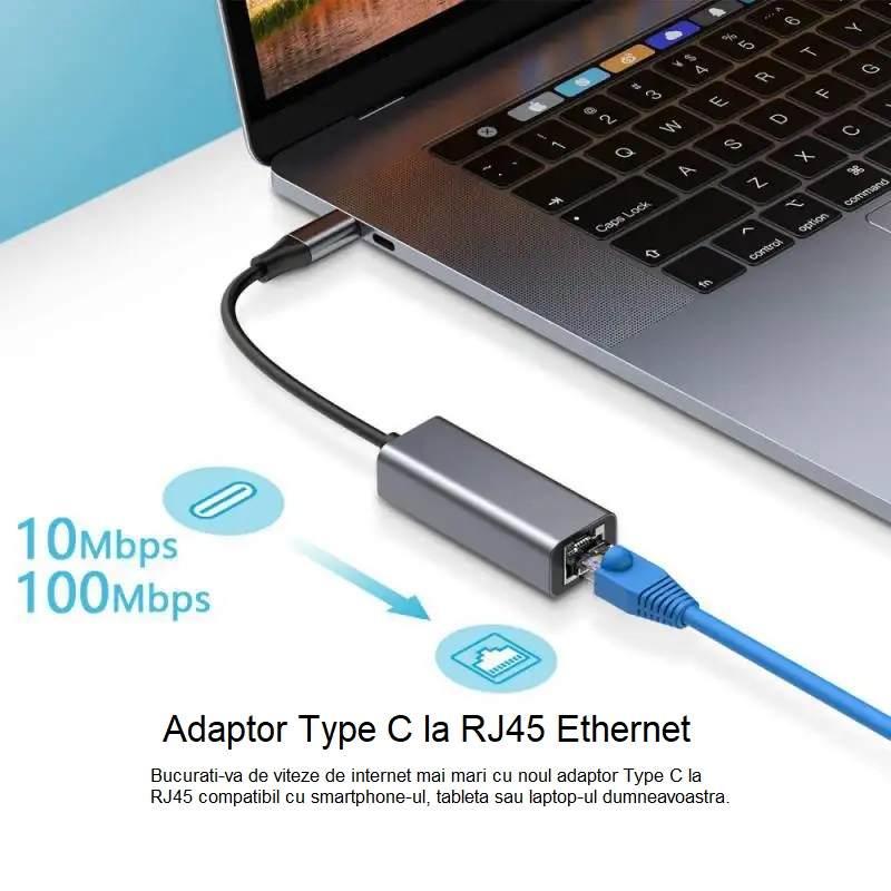 Adaptor Type C to RJ45 Ethernet, 100 mbps, Argintiu