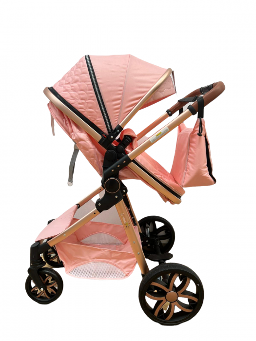Carucior 3 in 1, cu suspensii, reversibil, T9 - roz