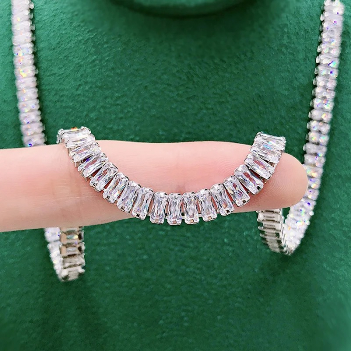 Colier tenis, metal argintiu inoxidabil placat cu rodiu, cu pietre ...