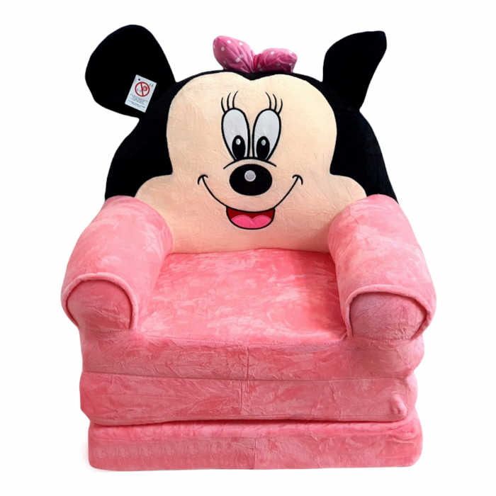 Fotoliu Minnie Mouse roz, cu 3 placi, Extensibil la 115 cm