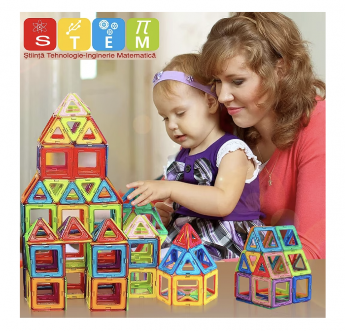 Joc STEM de constructie Mag Blocks, cu 36 piese magnetice, Krista