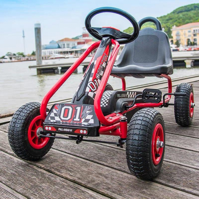 Kart metalic cu roti gonflabile, pedale si frana, A15 - rosu