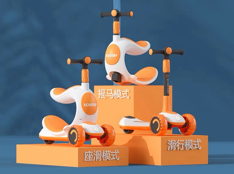 Trotineta Trio Scooter, 3 in 1 cu scaunel, roti groase cu lumini, verde ...